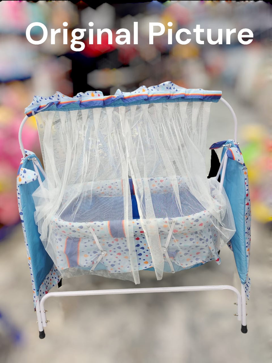 Baby Swing Cradle (Blue Dot Design) with Mosquito Net baby - bazar – Baby Bazar