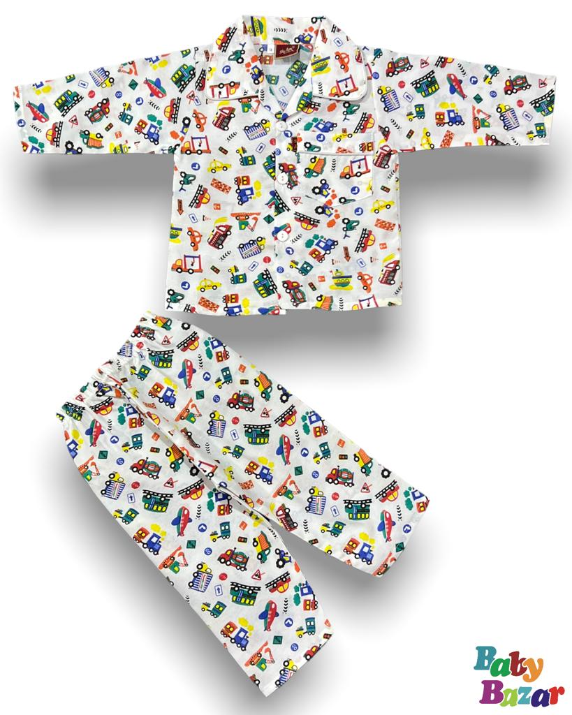 Baby Boy Night Suit In White Color Cotton Stuff – Baby Bazar
