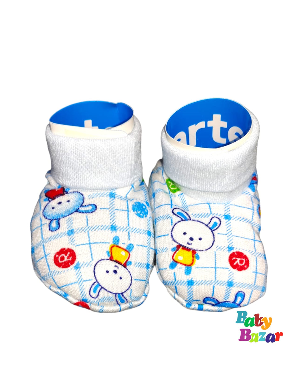 100% Cotton Booties For Newborn Baby In Sky Blue Color – Baby Bazar