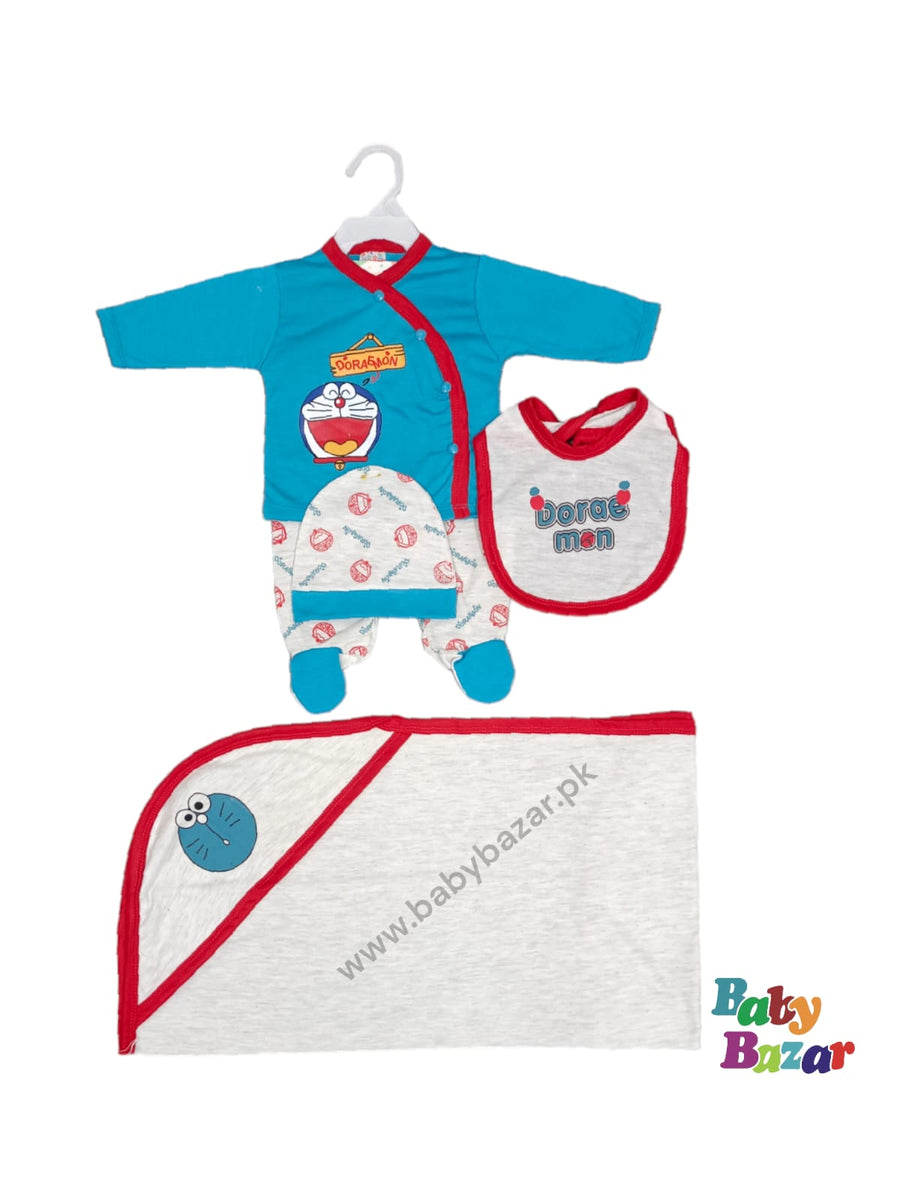 5pc Starter Set For Newborn Boy In Doraemon Print – Baby Bazar
