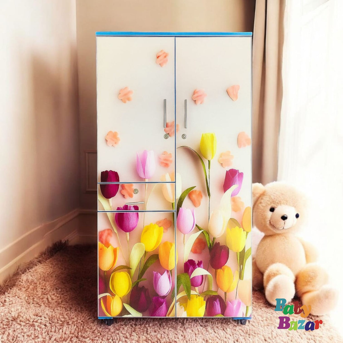 5x2.5 ft Floral Print Wooden Cupboard with Wheels baby - bazar – Baby Bazar