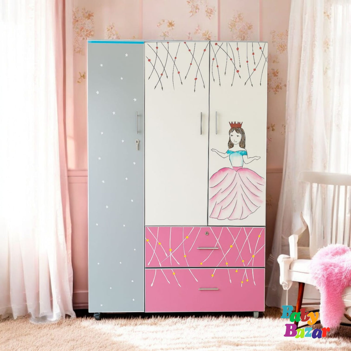 6ft × 4ft Princess Design Wooden Wardrobe for Baby Girls baby - bazar ...