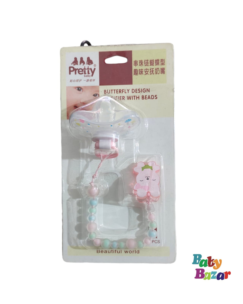 Baby Pacifier With Beads Chain Pink – Baby Bazar
