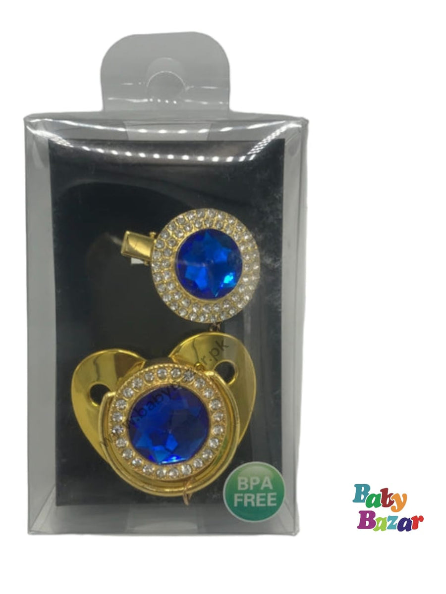 Baby Blue Pacifier With Golden Chain – Baby Bazar