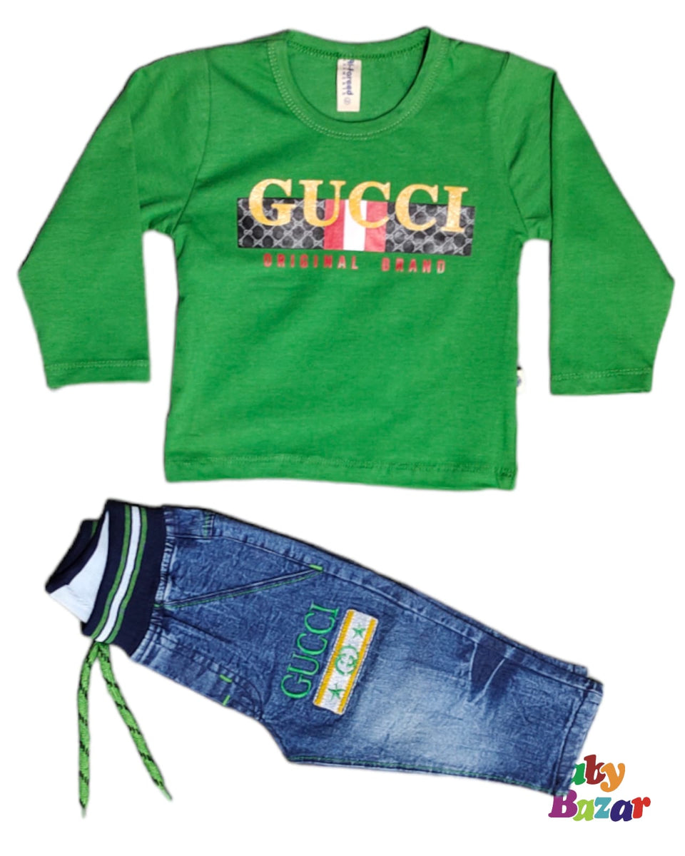 Baby Boy Mid-Season Dress In Gucci Print Green Color – Baby Bazar