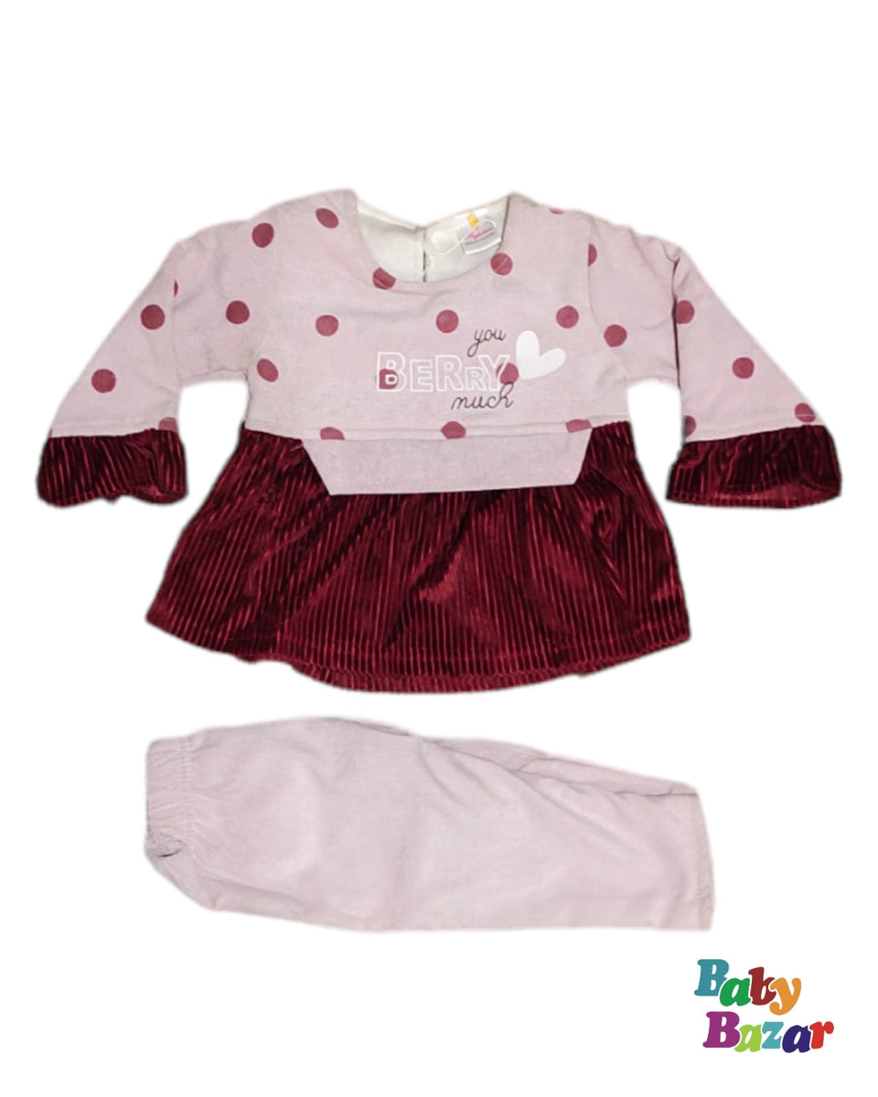 Baby Girl Winter Dress IN Fleece Stuff Dotted Design Maroon Color ...