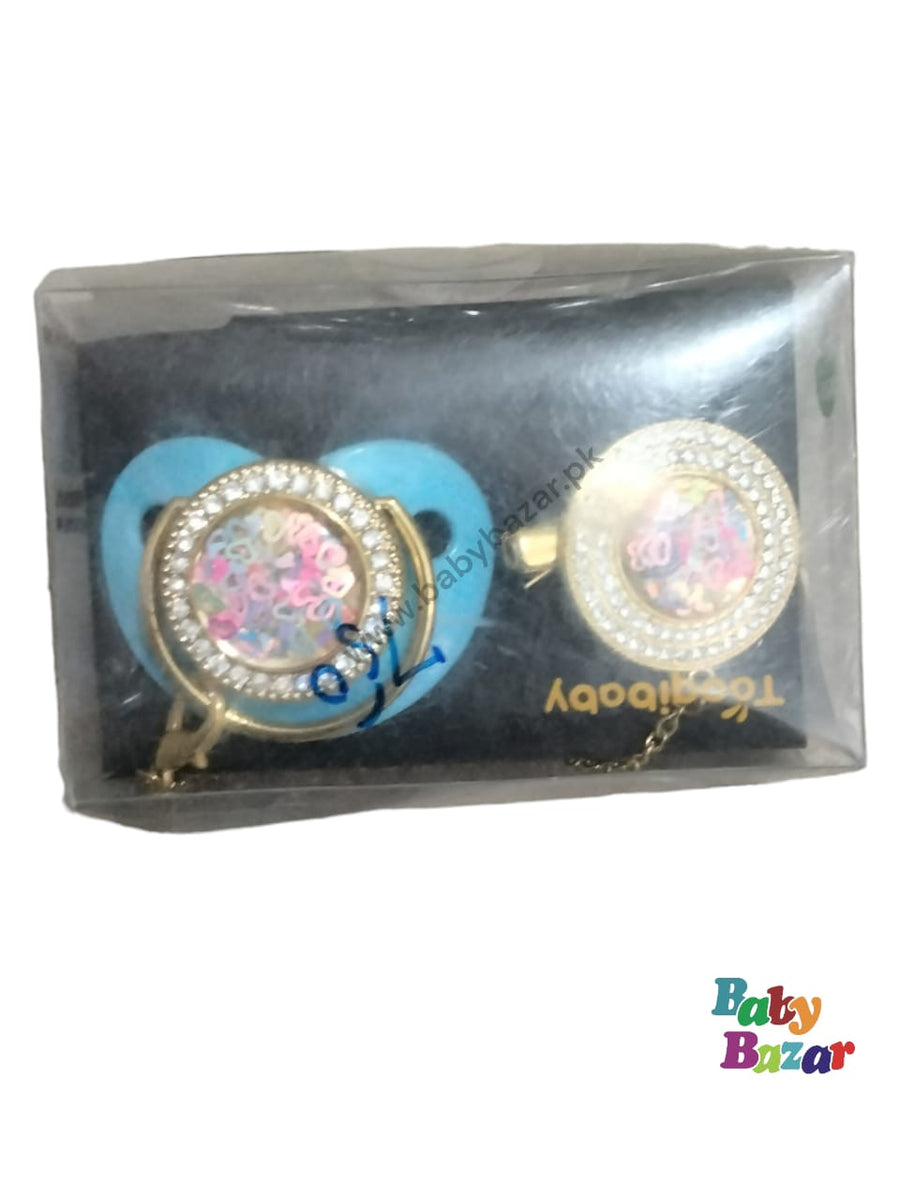 Baby Sky Blue Pacifier With Golden Chain – Baby Bazar