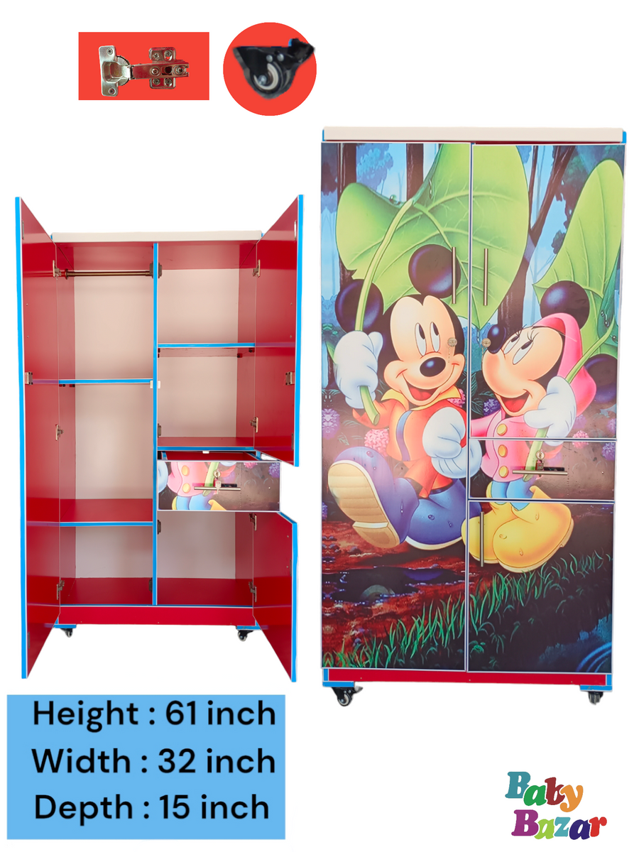 Stylish 5x3ft Wooden Baby Cupboard: Large hanging & storage In Mickey ...