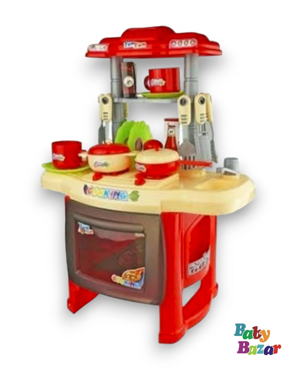 Kitchen Cooking Set Toy In Red Color For Kids With Music And Lights En ...