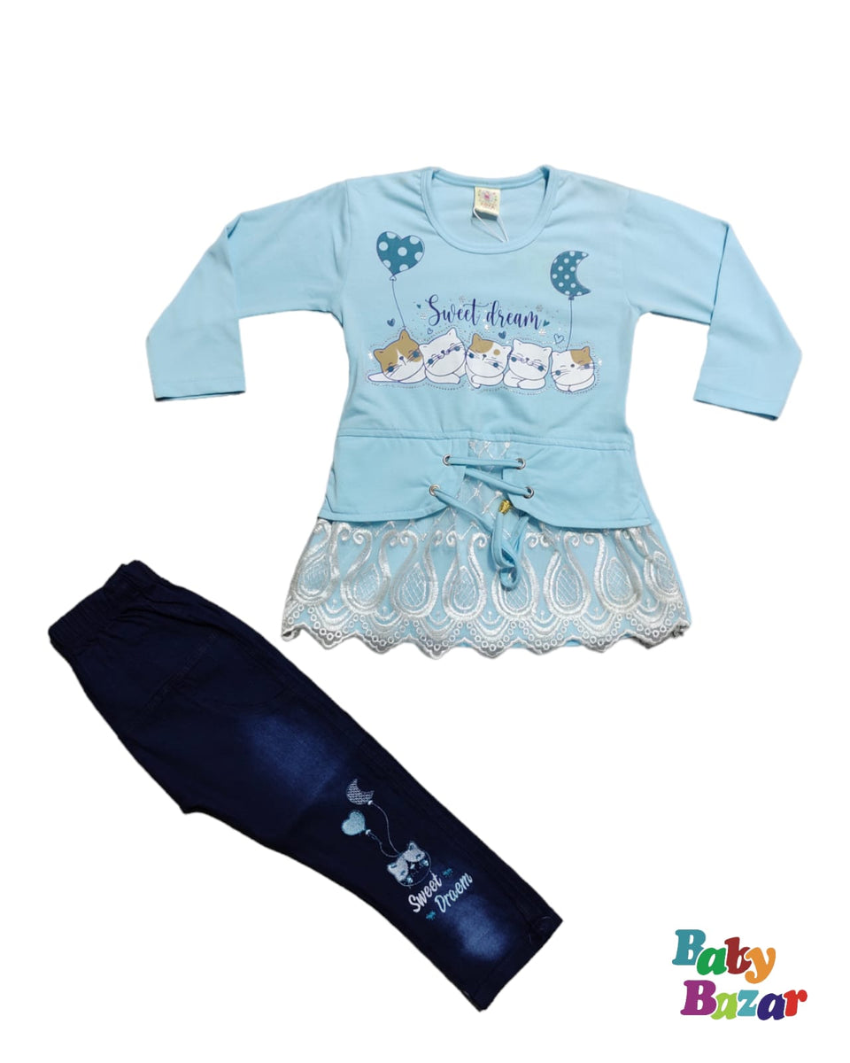 Mid-Season Dress For Baby Girl In Sweet Dreams Print Sky Blue Color ...