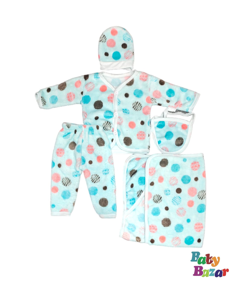 New Born 5Pc Set In Dotted Design – Baby Bazar