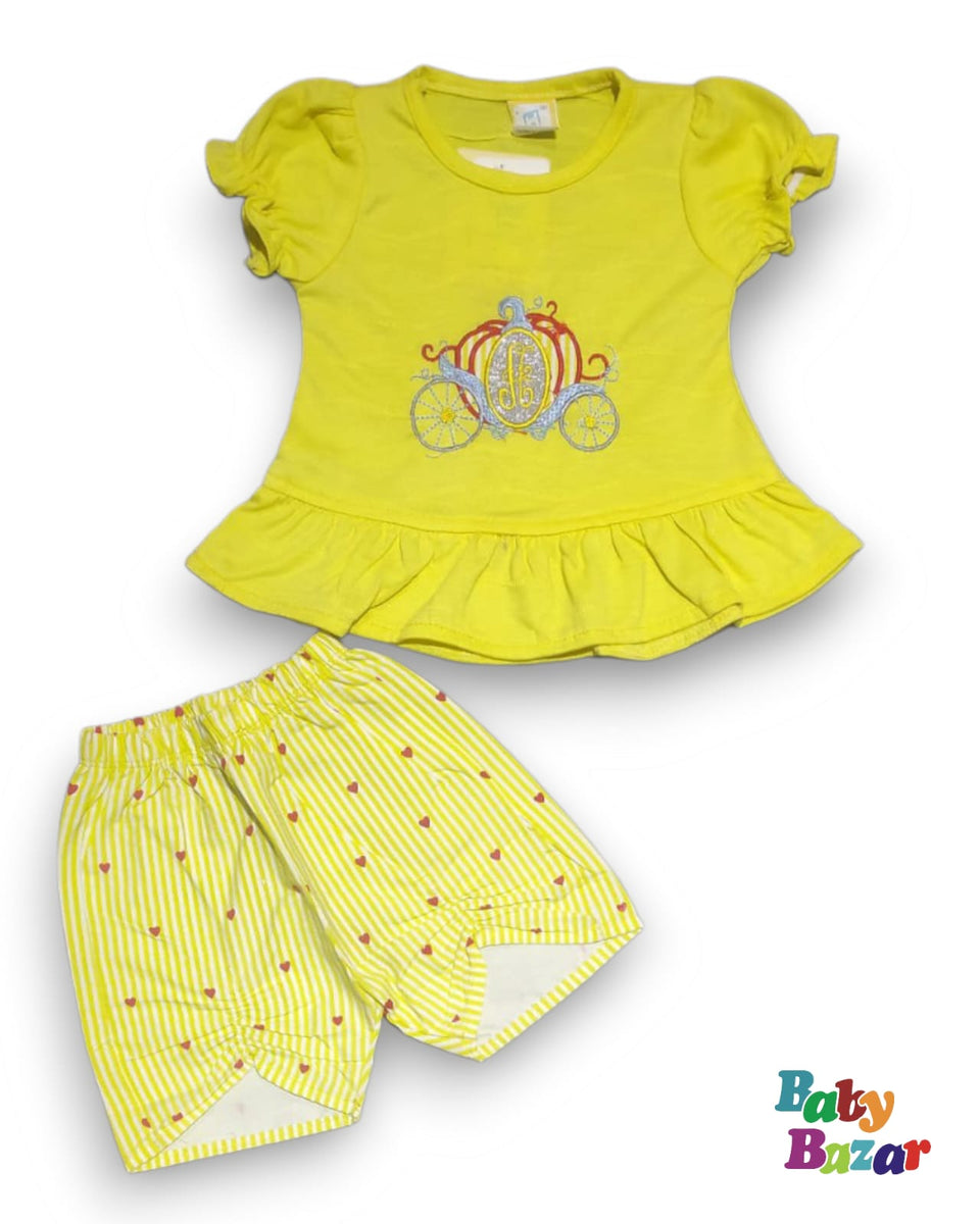 New Born Baby Girl Summer Dress In Yellow Color – Baby Bazar