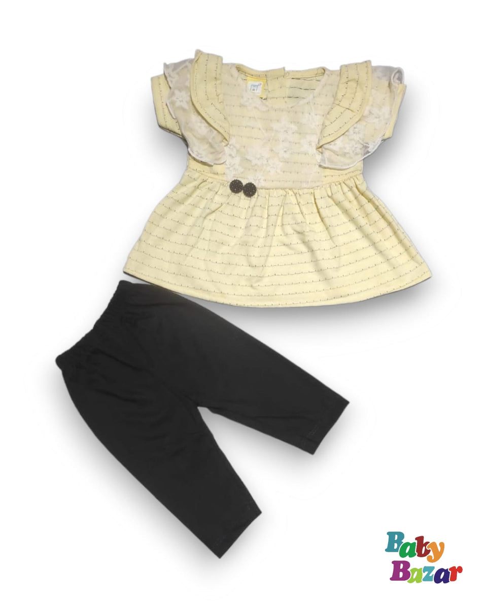 New Born Baby Summer Dress In Beautiful Design Yellow Color – Baby Bazar