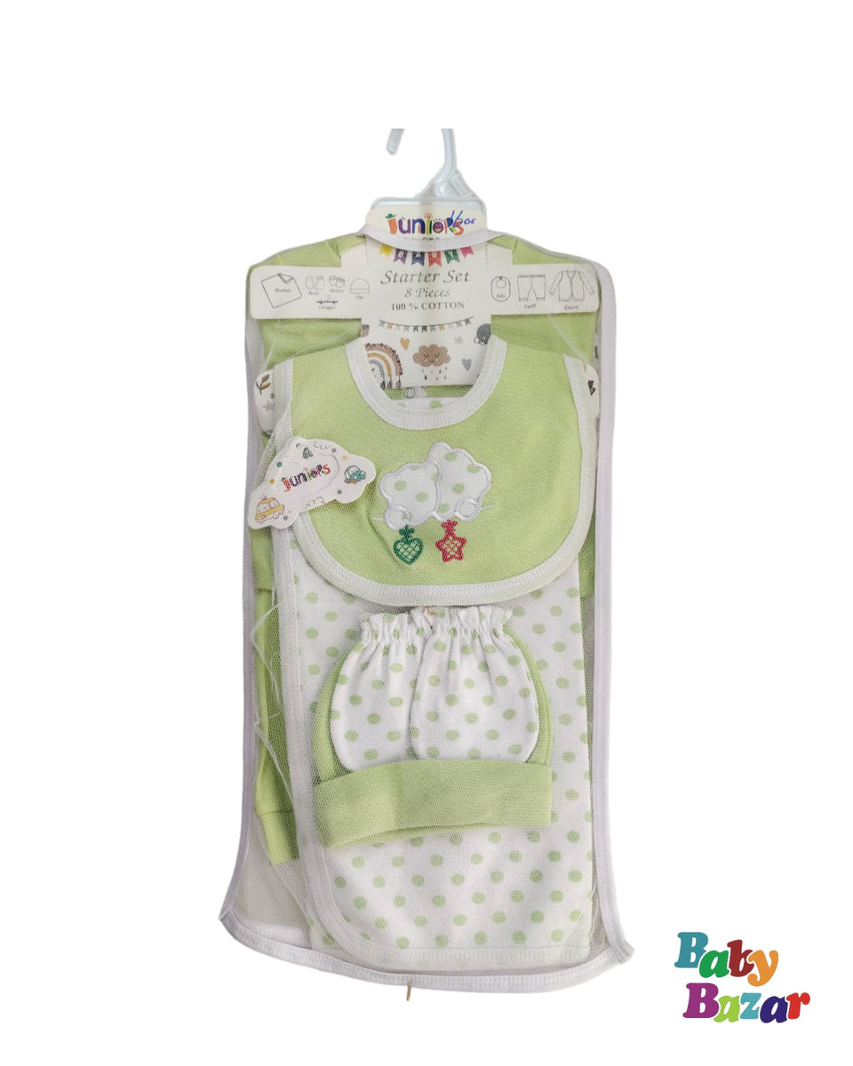 Newborn Baba 8Pc Starter Set In Light Green Color – Baby Bazar