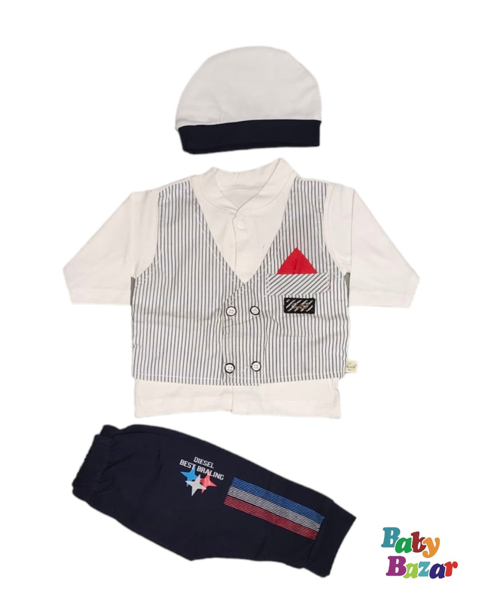 Newborn Baba Dress In Terry Stuff With Cap In Blue Color – Baby Bazar