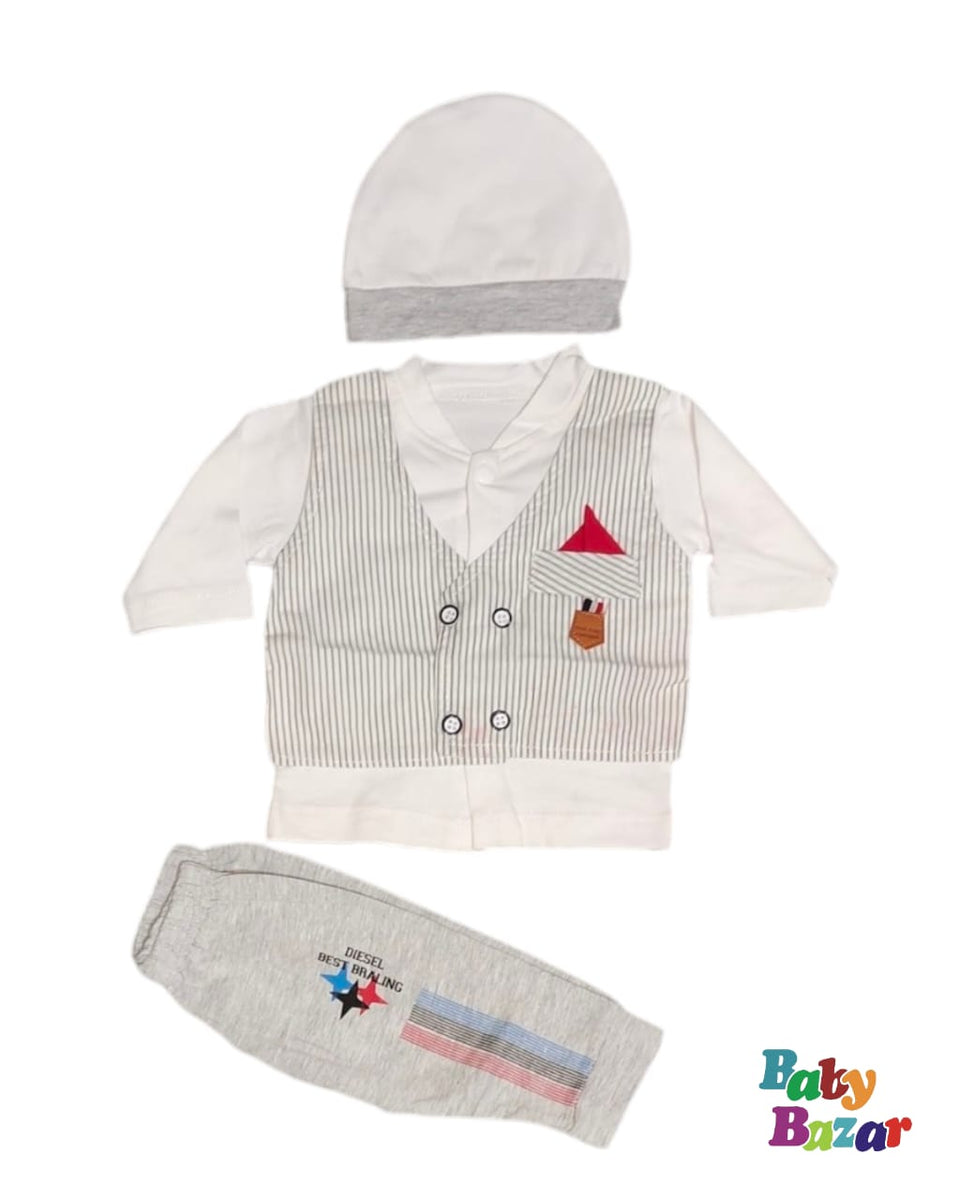 Newborn Baba Dress In Terry Stuff With Cap In White Color – Baby Bazar