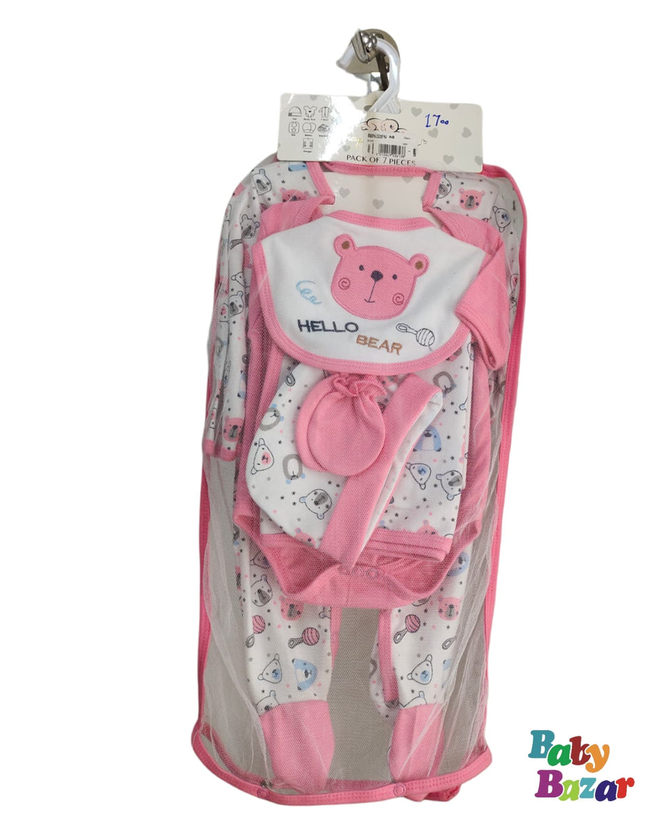Newborn Baby 7Pc Starter Set In Pink Color – Baby Bazar