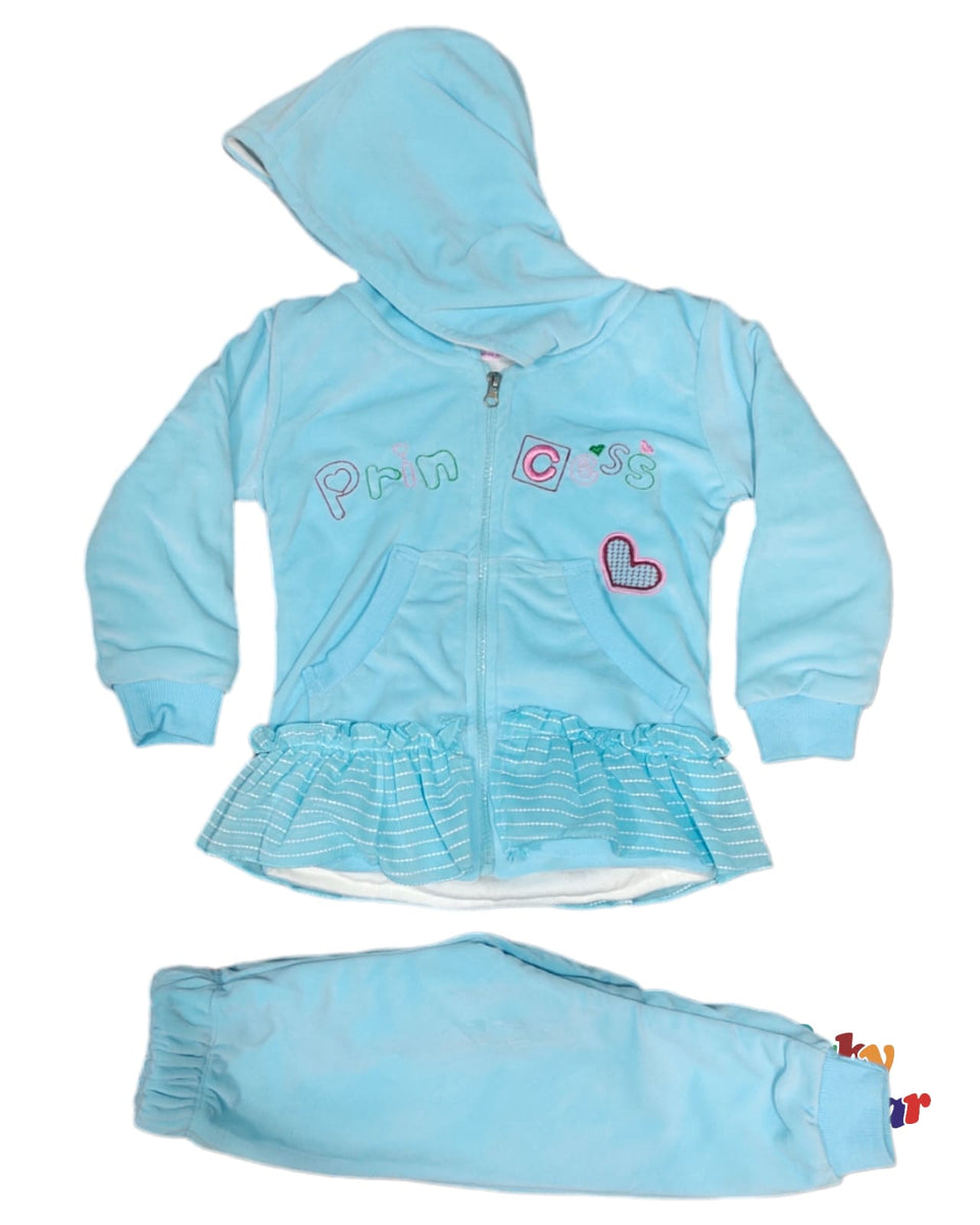 Princes Printed Winter Dress For Baby Girl In Sky Blue Color – Baby Bazar