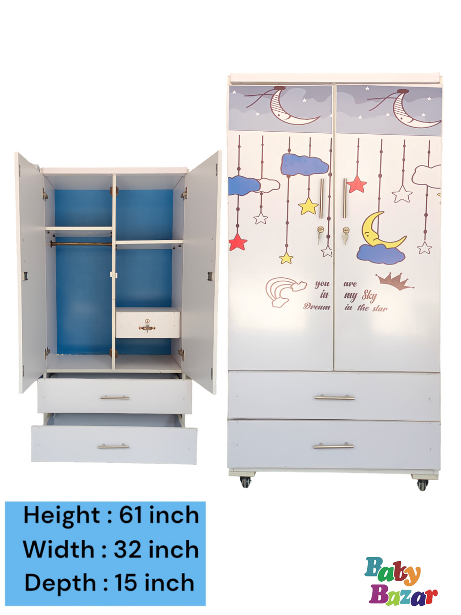 Stylish 5x3ft Wooden Baby Cupboard: Large hanging & storage In White ...