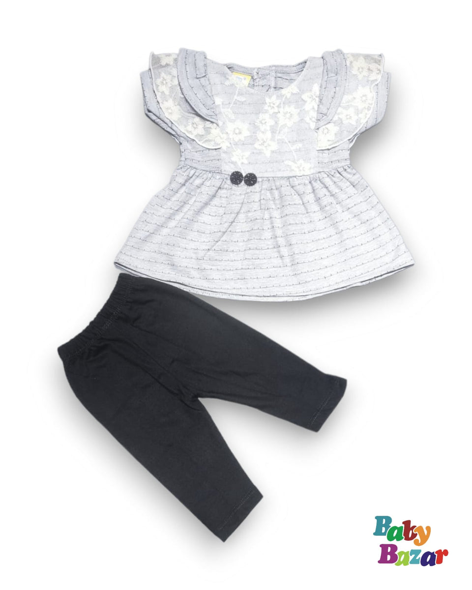 Stylish Summer Dress For New Born Baby Girl In Grey Color – Baby Bazar