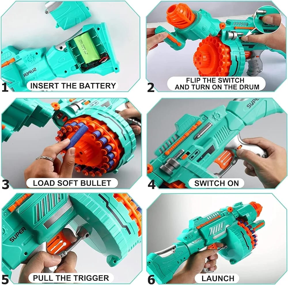 Toy Gun Automatic Foam Blasters 20-Dart Rotating Drum Soft Bullet Gun ...