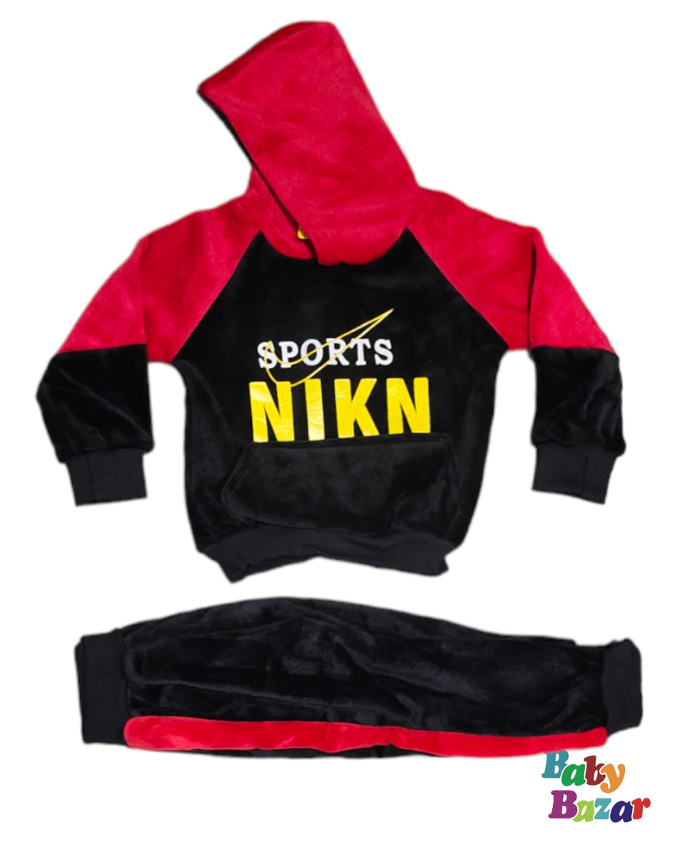Velvet Stuff Hooded Dress For Baby Boy In Red Color – Baby Bazar