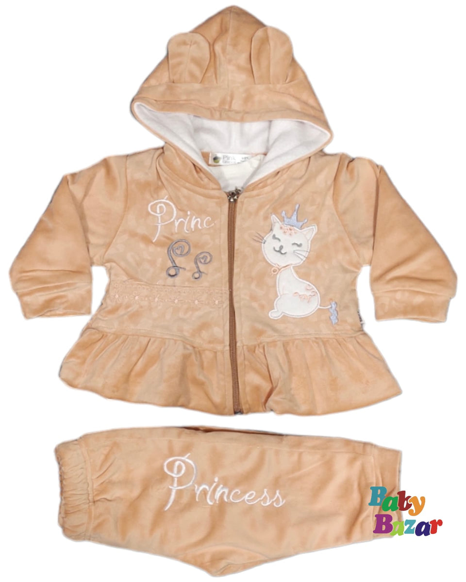 Velvet Stuff Winter Dress For Baby Girl In Kitty Design – Baby Bazar