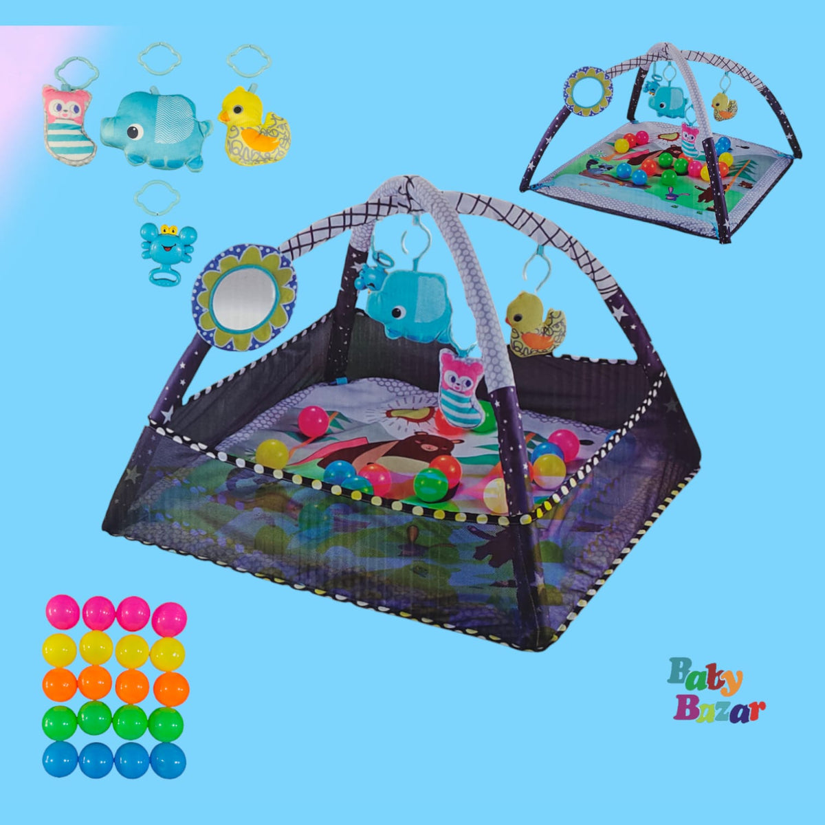 2 in 1 Play Mat Ball Pit Play Arch Balls Hanging Toys In Grey Color ...