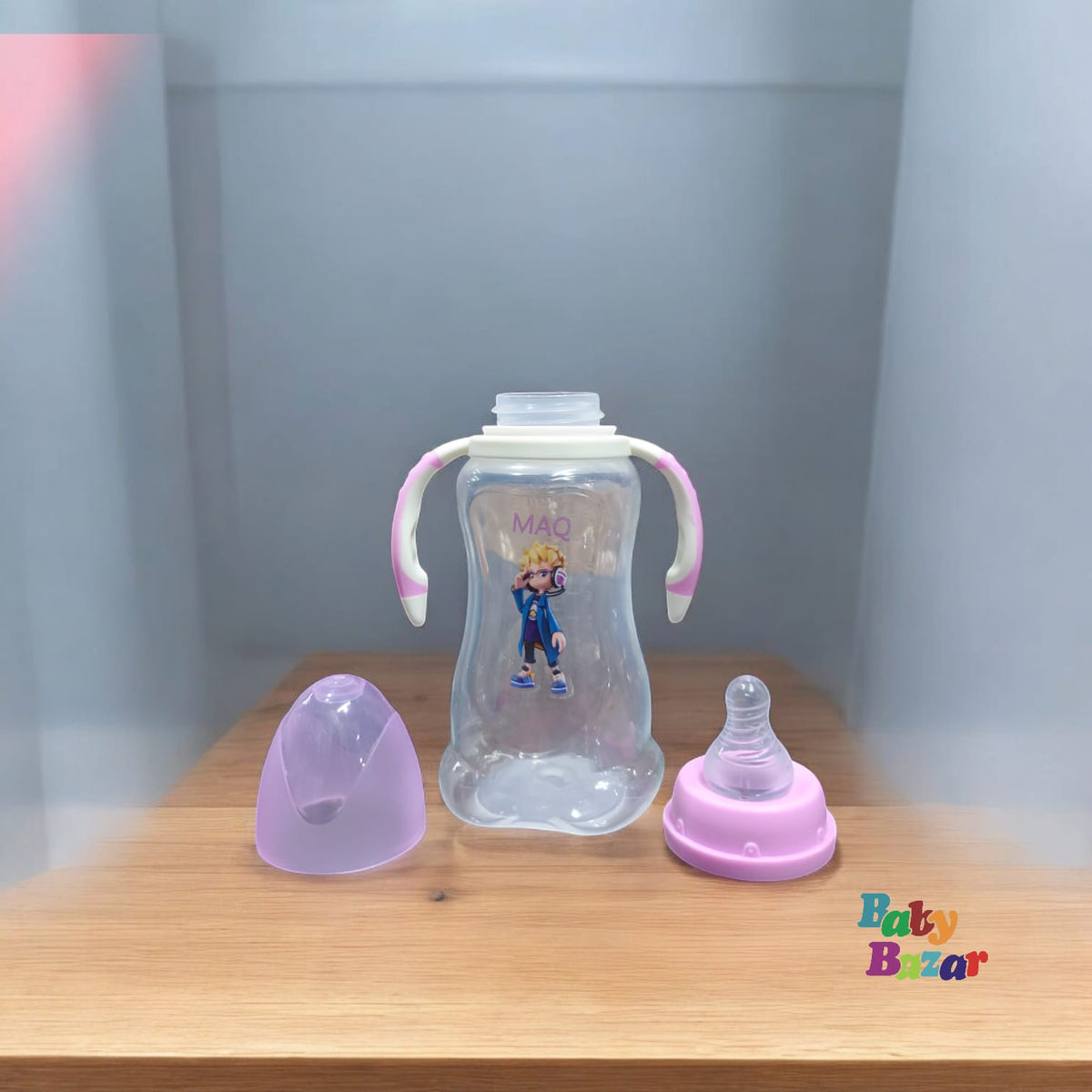 Baby Feeder Bottle Transparent 280ml MAQ Regular Niple with Handle - P ...