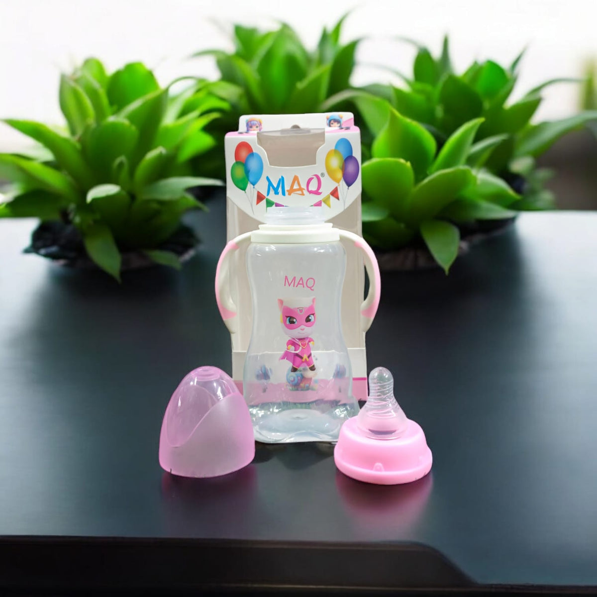 Baby Feeder Bottle Transparent 280ml MAQ Regular Niple with Handle - P ...