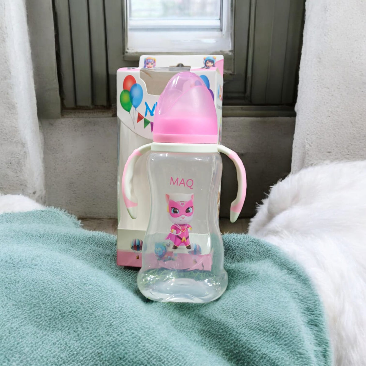 Baby Feeder Bottle Transparent 280ml MAQ Regular Niple with Handle - P ...