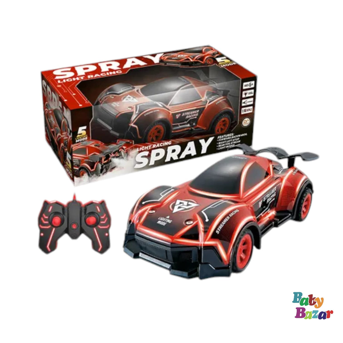 Spray Runner Remote Control Car With Light - Black – Baby Bazar