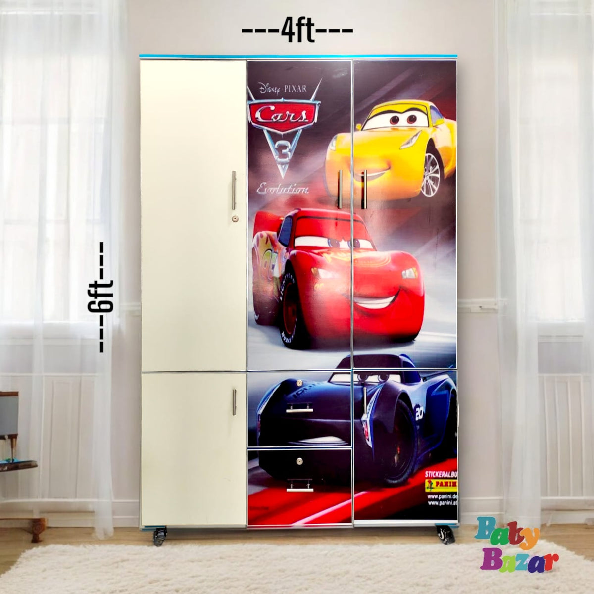 6ft Disney Cars 3 Kids Cupboard with Spacious Compartments & Wheels ...