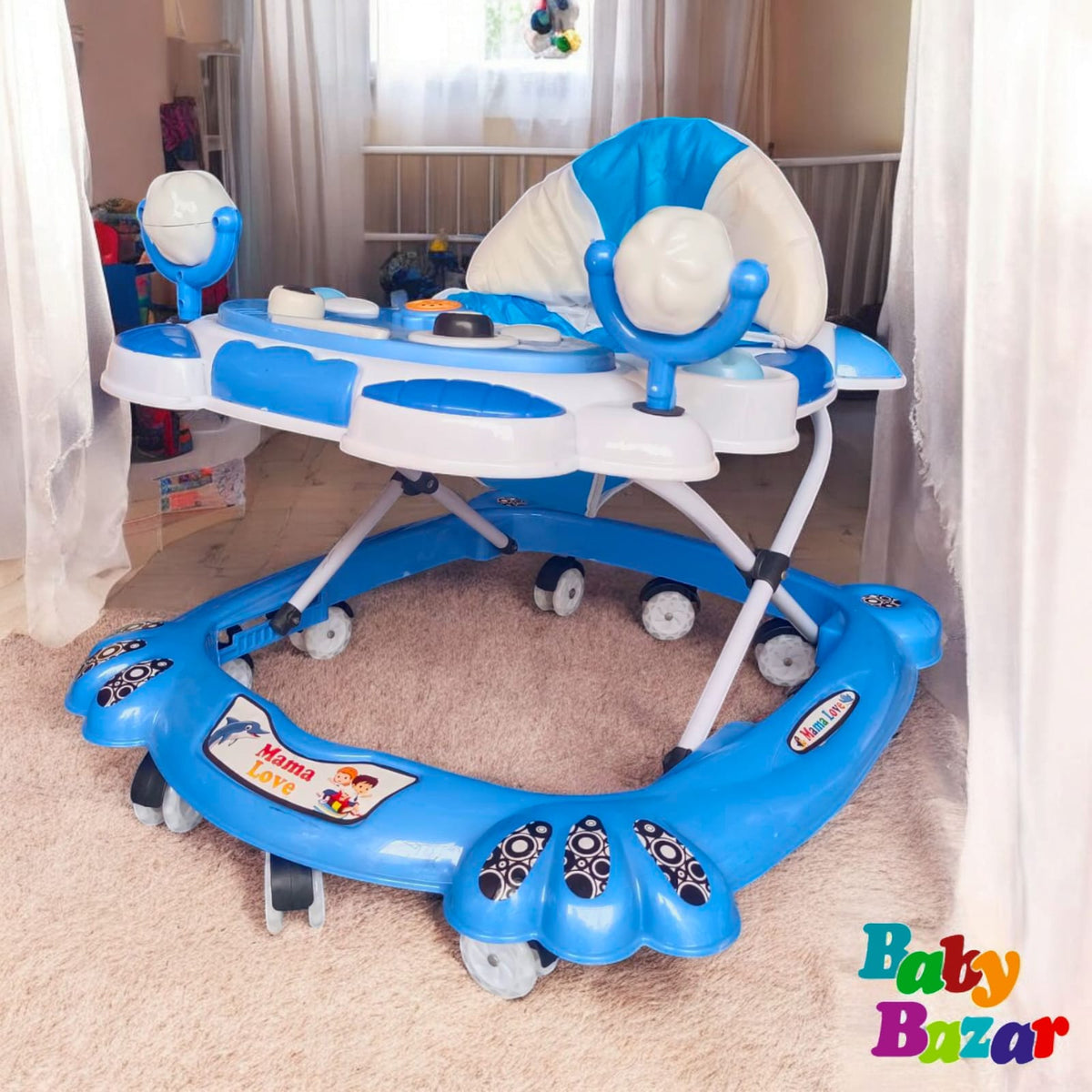 Mama Love Baby Walker Blue & White Adjustable Multi Function Activity ...