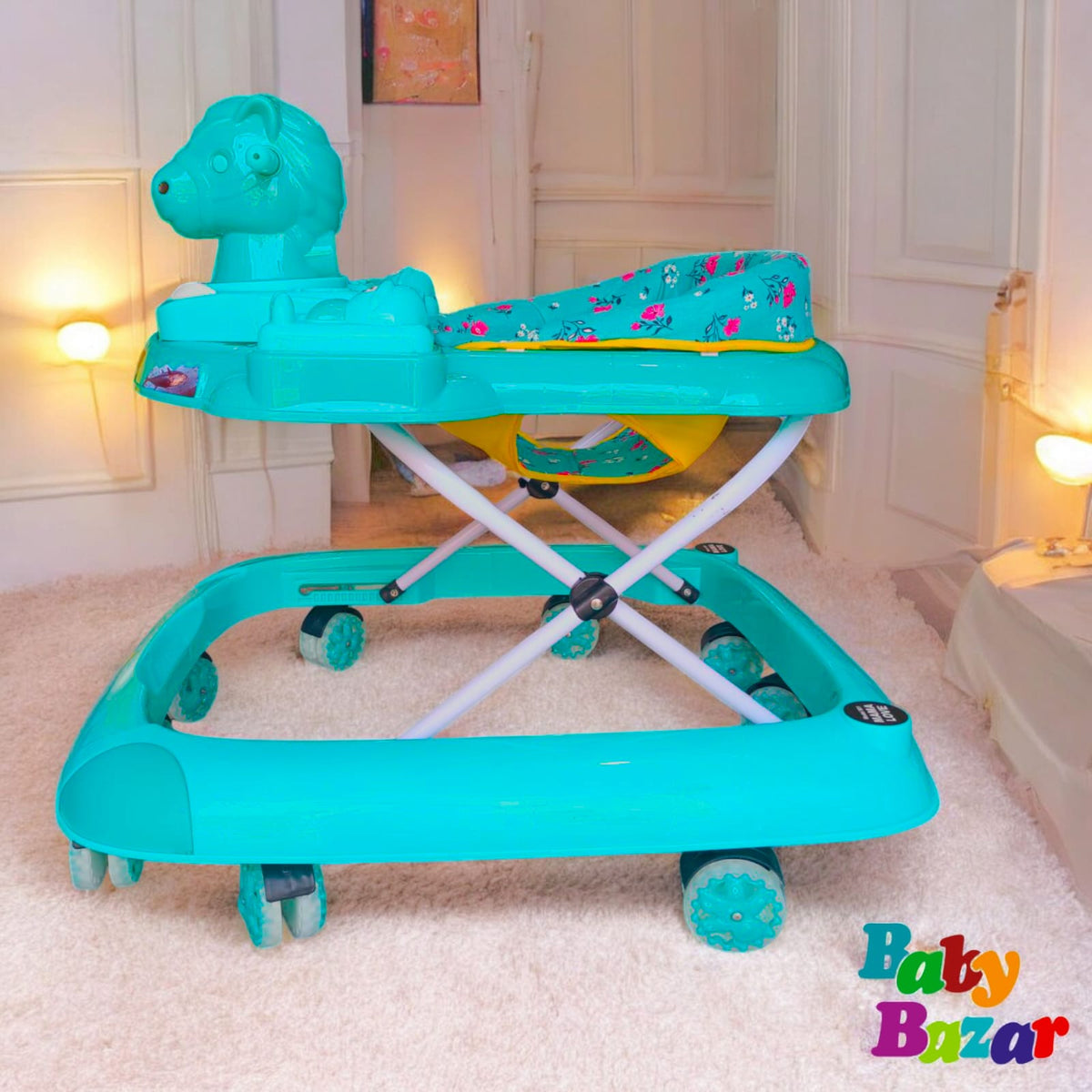 Mama Love Baby Walker Turquoise | Musical Activity Walker with – Baby Bazar