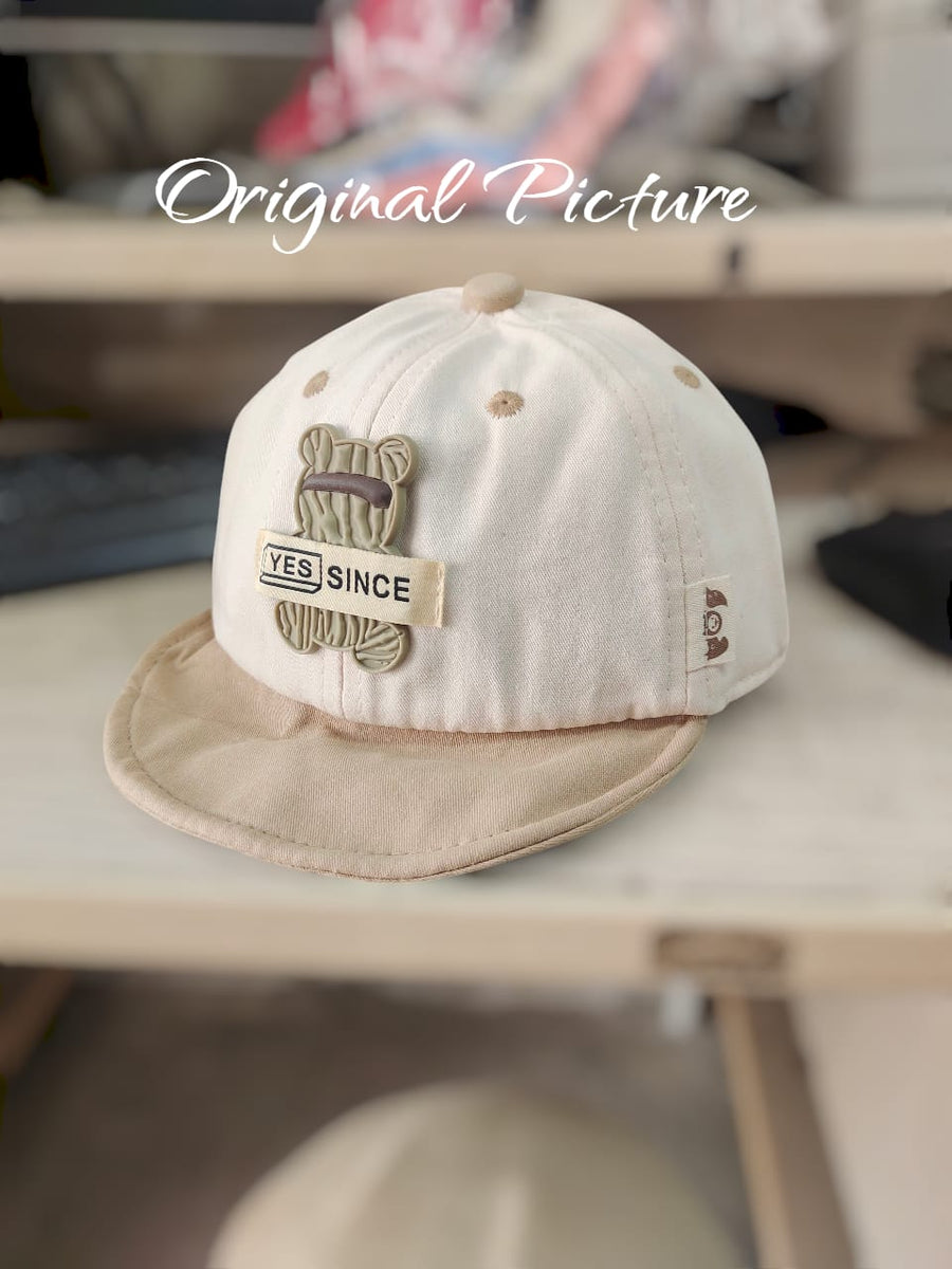 Beige Baby Cap with Brim and Bear Patch "YES SINCE" Label baby - bazar ...