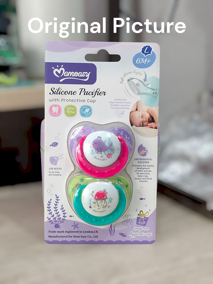 Silicon Pacifier Set with Cap by Momeasy (2 Pcs) baby - bazar – Baby Bazar