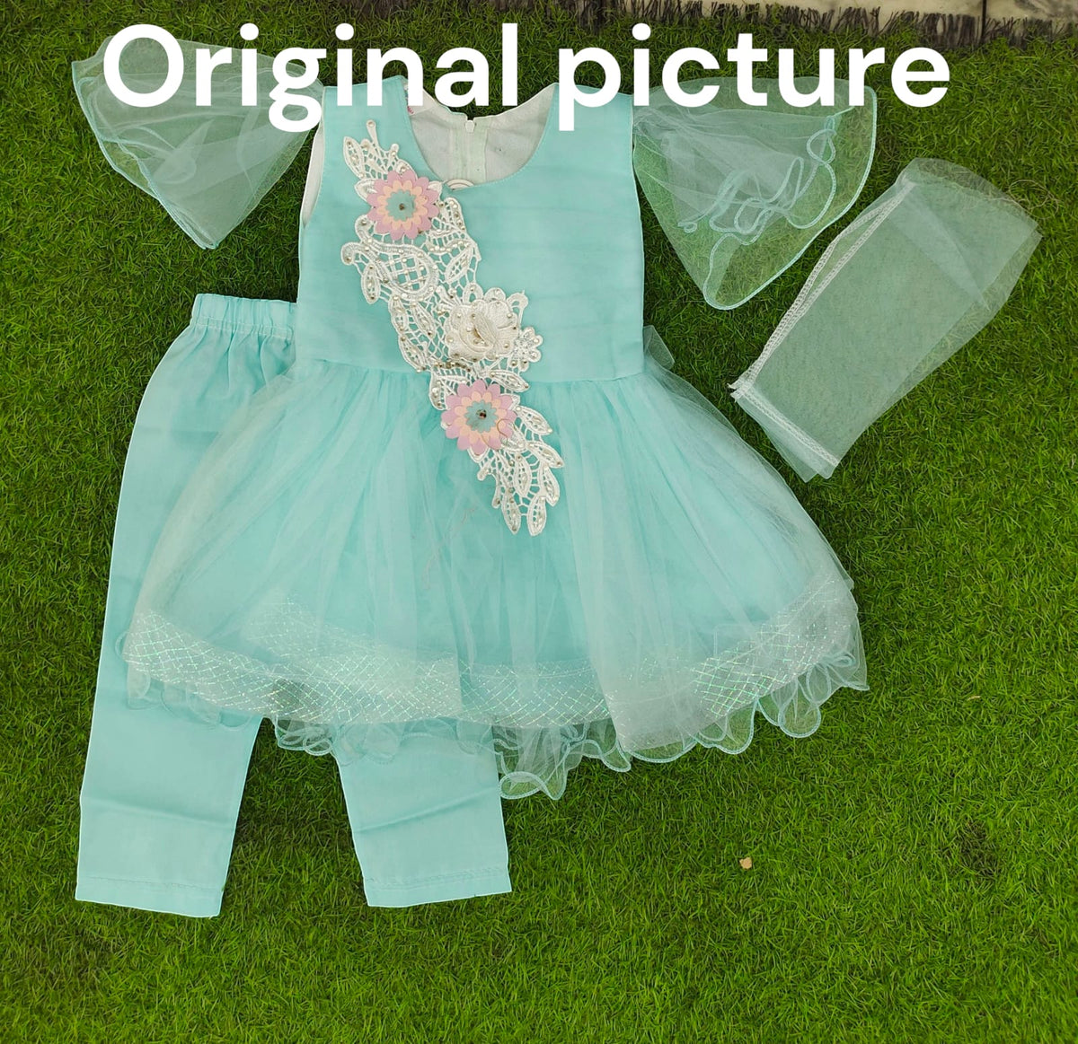 Baby Girl Sky Blue Frock Set with Leggings & Dupatta baby - bazar ...
