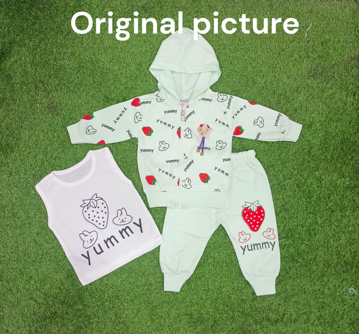 Girls’ Mint Green 3-Piece Yummy Strawberry Outfit baby - bazar – Baby Bazar