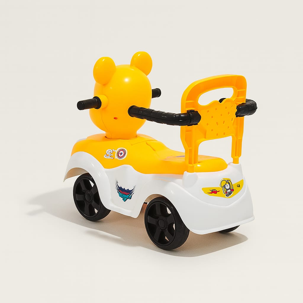Cartoon Character Ride-On Push Car for Kids – Yellow & White – Baby Bazar
