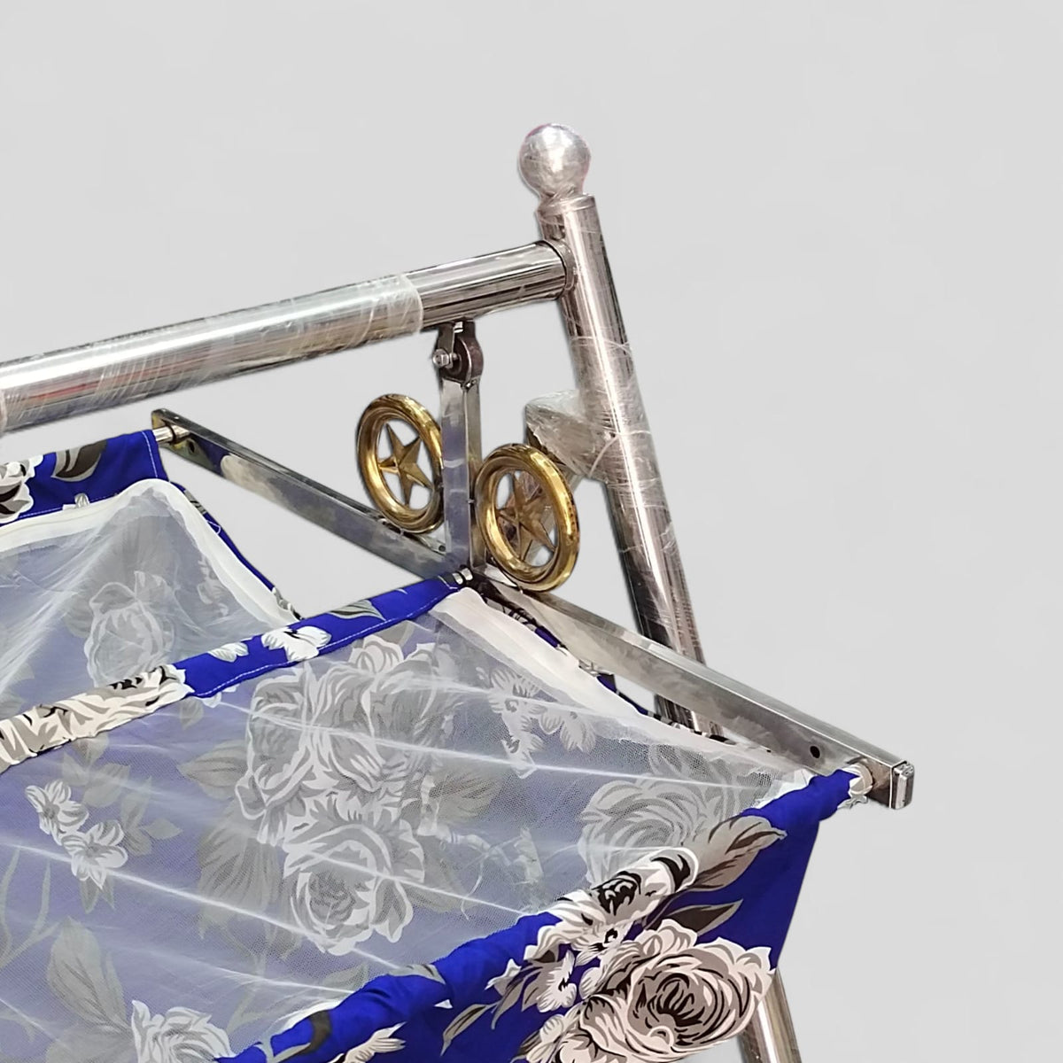 Deluxe Stainless Steel Twin Baby Cradle with Blue Floral baby - bazar ...