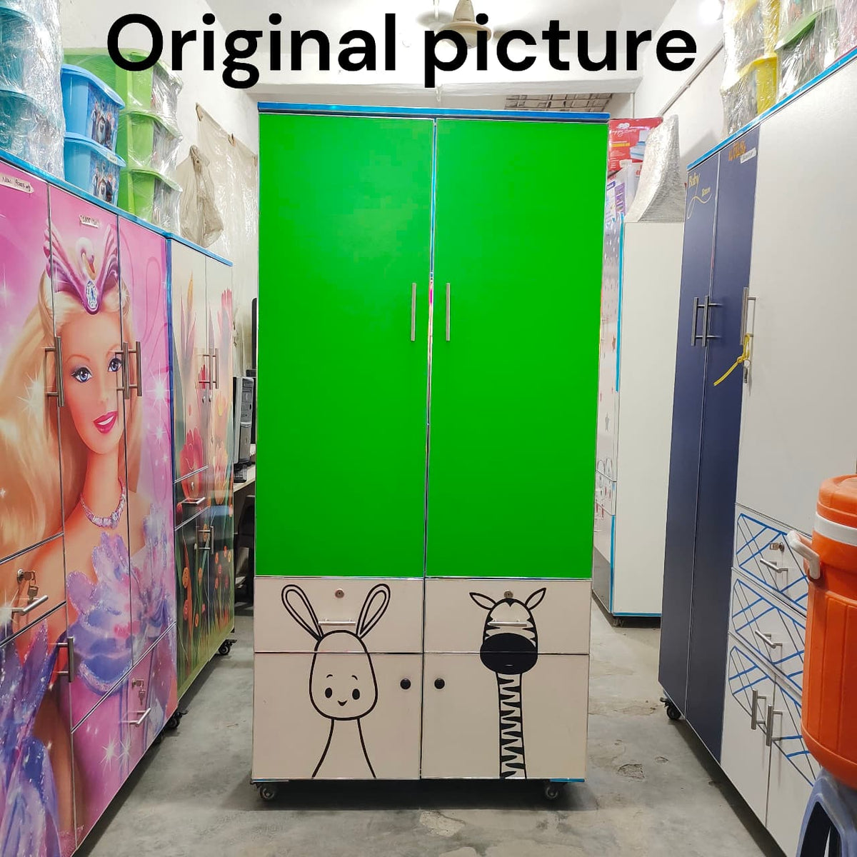 Baby Wooden Wardrobe Bunny & Giraffe Design Green Color ZRK Sheet 6ft x ...