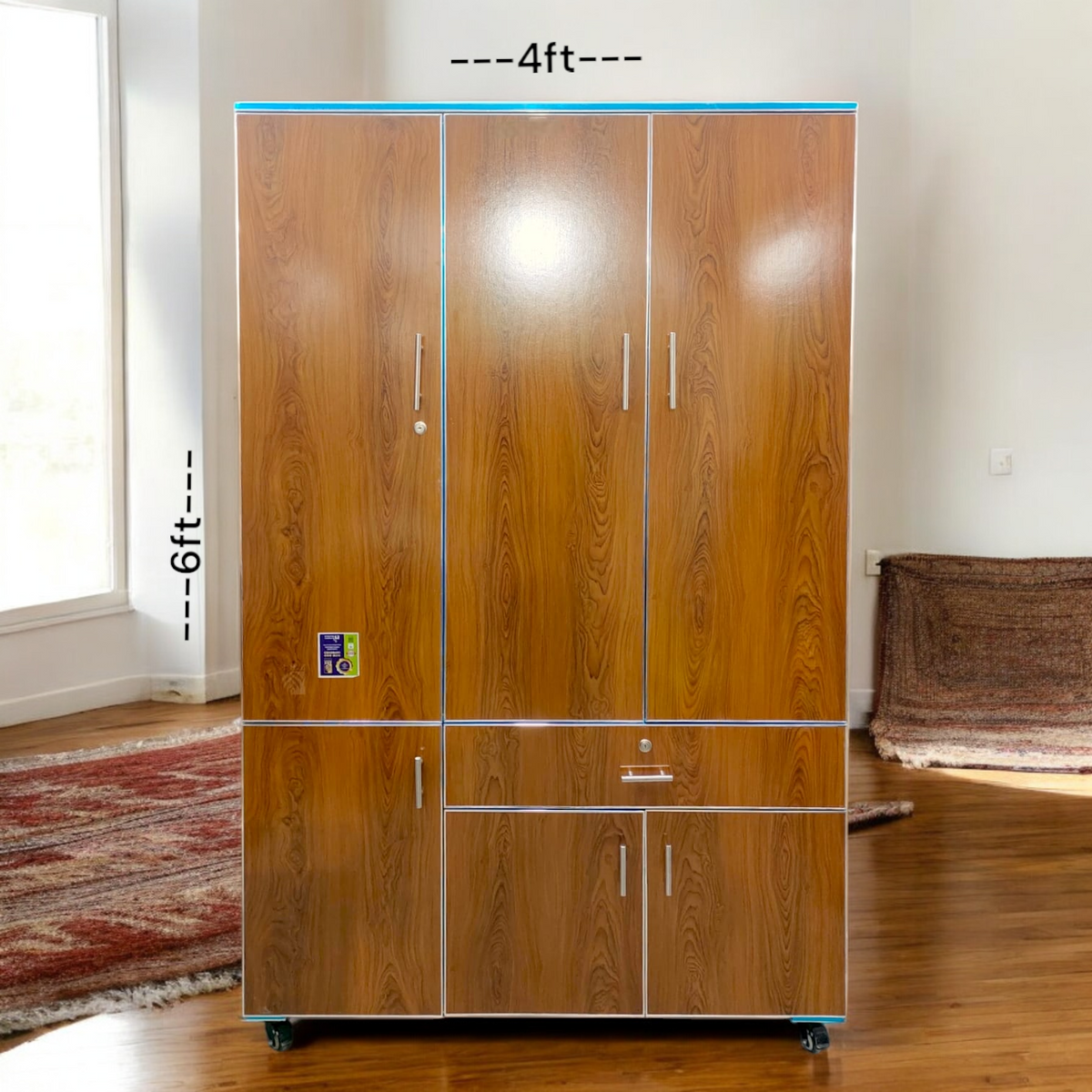 6ft Wooden Cupboard with Multiple Compartments & Wheels - Baby Bazar