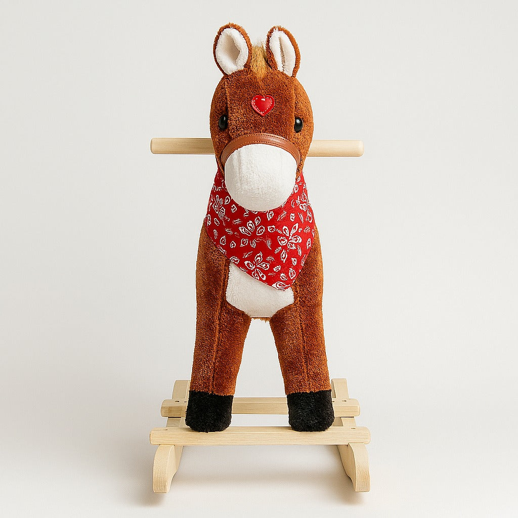 Rocking Horse Plush Ride on Toy with Adjustable Foot Stirrups and Soun ...