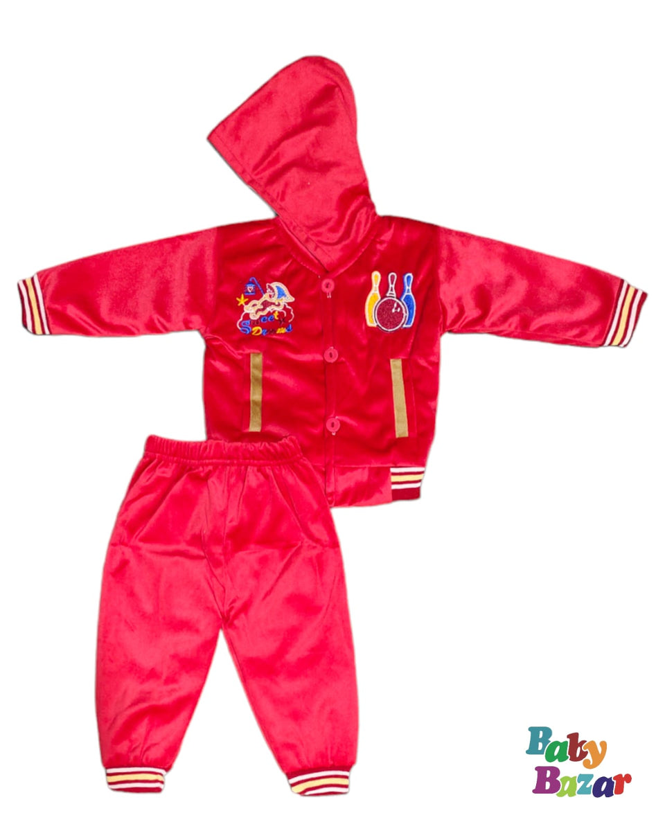 Winter Dress For New Born Baba In Woolen Stuff Red Color – Baby Bazar
