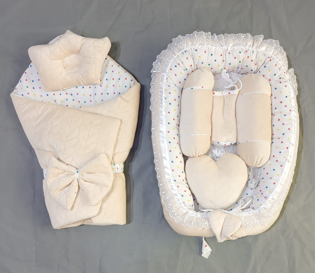Baby Bed With Bister And Pillows In Skin Color – Baby Bazar