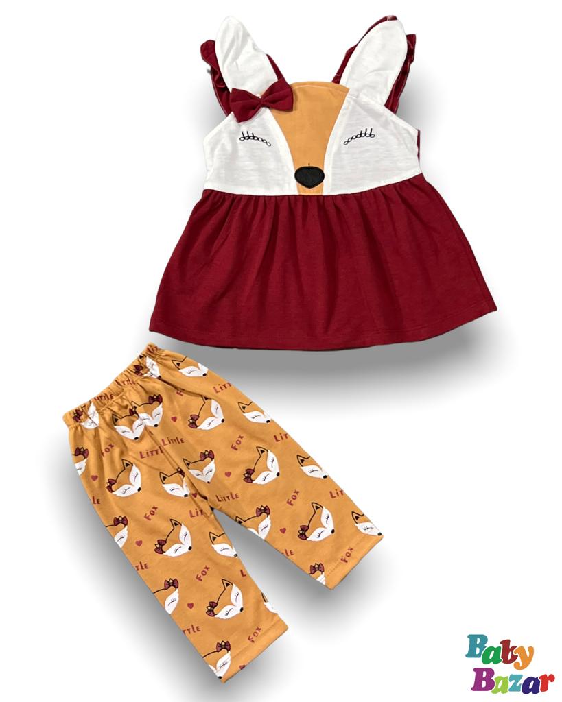 Baby Girl Dress In Maroon Color Fox Design – Baby Bazar