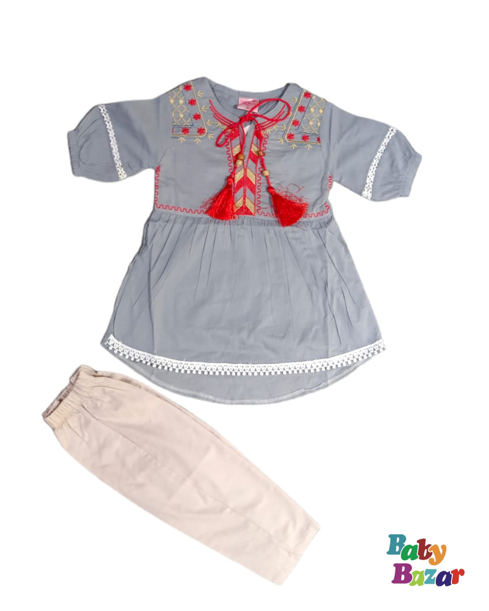 Baby Girl Summer Dress In New Design Grey Color – Baby Bazar