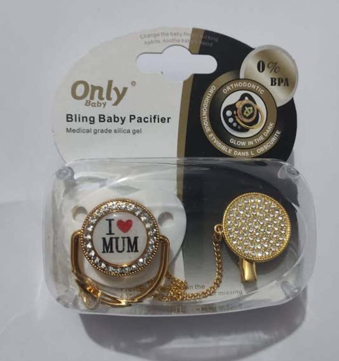 Baby Pacifier Luxury Glam Crystal With Beautiful Logo Pacifier And Cha ...