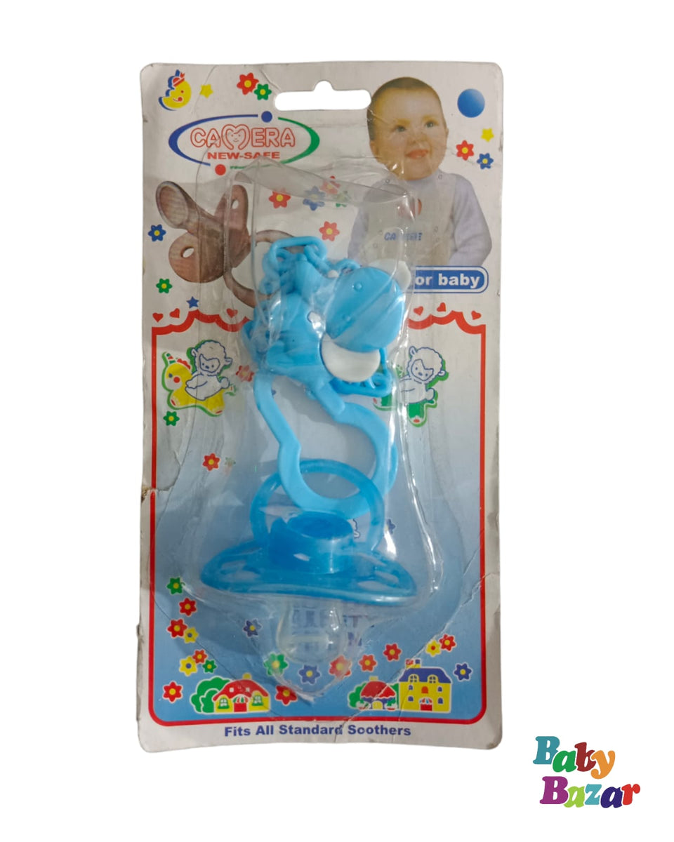 Baby Pacifier With Chain In Sky Blue Color Elephant Character – Baby Bazar